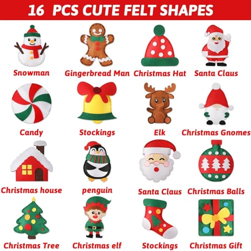16 Sets Merry Christmas DIY Stuffed Craft Kit Christmas Sewing Kit Xmas Tree DIY Sewing Set for Beginners Snowman Educational Gift Set for Boys and Girls Xmas Felt Ornaments Decorations for kids