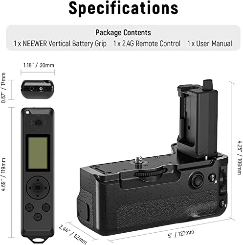 NEEWER Vertical Battery Grip with 2.4G 131ft/40m LCD Remote Control, Replacement for VG-C4EM, Works with NP-FZ100 Battery, Compatible with Sony A7R V A7R IV A9 II A7 IV A7S III A1 Cameras BG A7IV