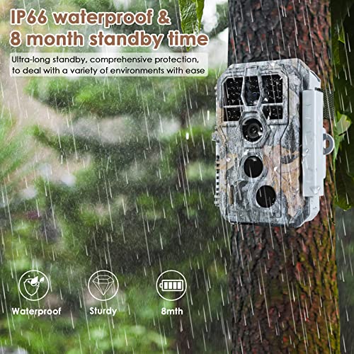 maswater Trail Camera, 24MP 1296P Game Camera with Night Vision Motion Activated IP66 Waterproof 0.1 Trigger Time 120° Wide Angle Range 90ft Sensing Distance for Outdoor Wildlife Scouting and Hunting
