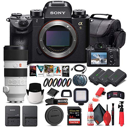 Sony Alpha a9 II Mirrorless Digital Camera (Body Only) (ILCE9M2/B) + Sony FE 70-200mm Lens + 64GB Memory Card + 2 x NP-FZ-100 Battery + Corel Photo Software + Case + External Charger + More (Renewed)