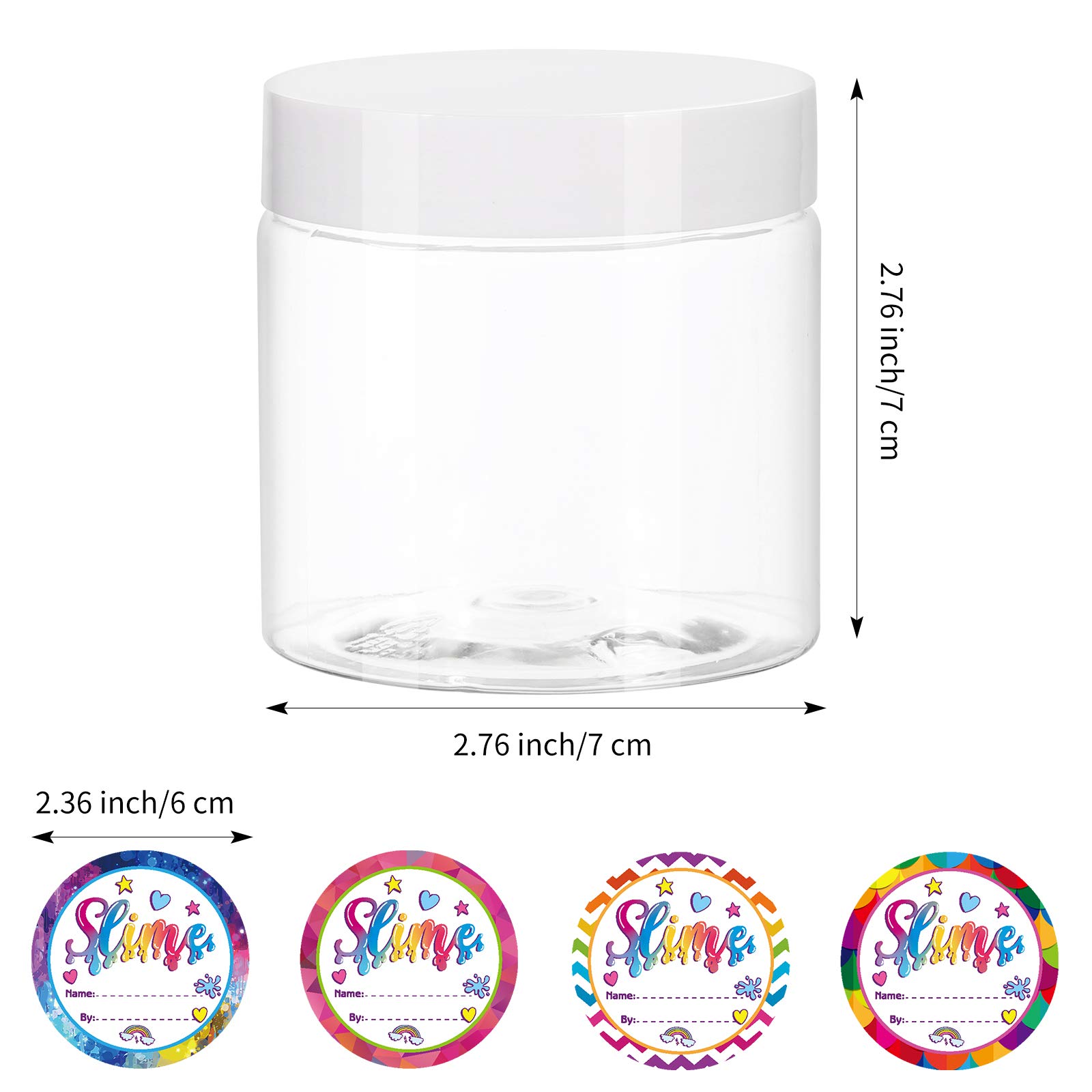 Habbi 24 Pack 6oz Slime Containers with Lids Plastic Jars Containers for Slime with White Water-Tight Lids and Stickers Mini Storage for DIY Slime Making, Candy, Beads, Art Crafts, Lotion
