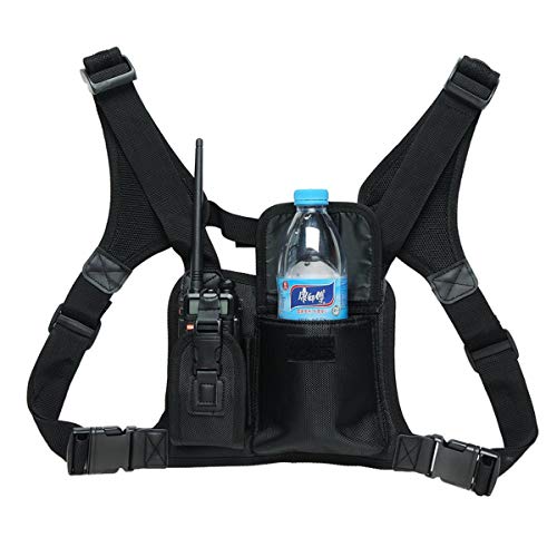 ABBREE Chest Harness Front Pack Pouch Holster Vest Rig Carry Case for Baofeng UV-5R UV-82 TYT Ham Two Way Radio Walkie Talkie (Rescue Essentials) (Leather Black)