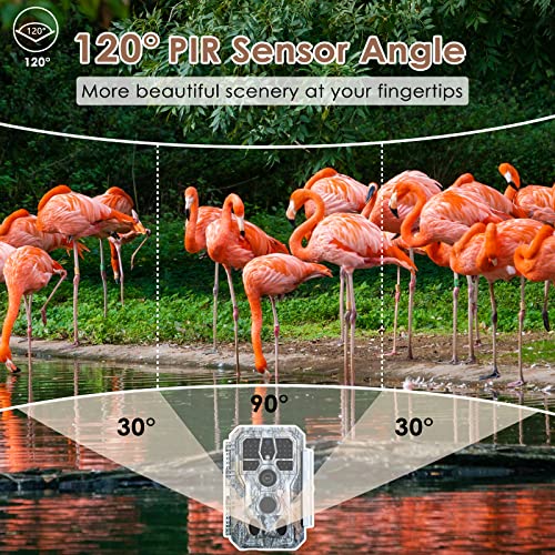 maswater Trail Camera, 24MP 1296P Game Camera with Night Vision Motion Activated IP66 Waterproof 0.1 Trigger Time 120° Wide Angle Range 90ft Sensing Distance for Outdoor Wildlife Scouting and Hunting