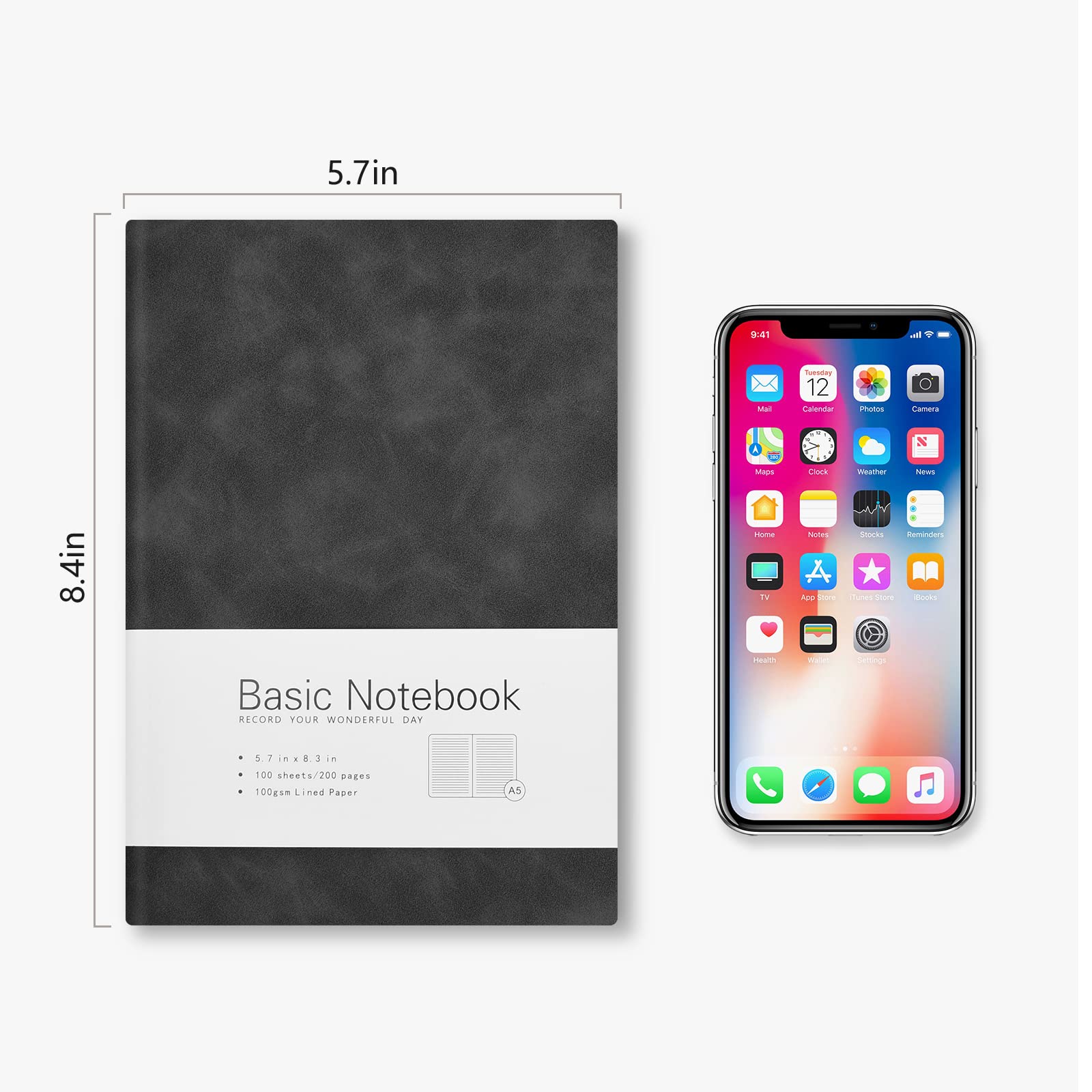 Rantuns Lined Journal Notebook for Work, 200 Pages, Medium 5.7" x 8.3", A5 Notebook Softcover Journal 100 GSM Thick Paper, (Black Ruled)