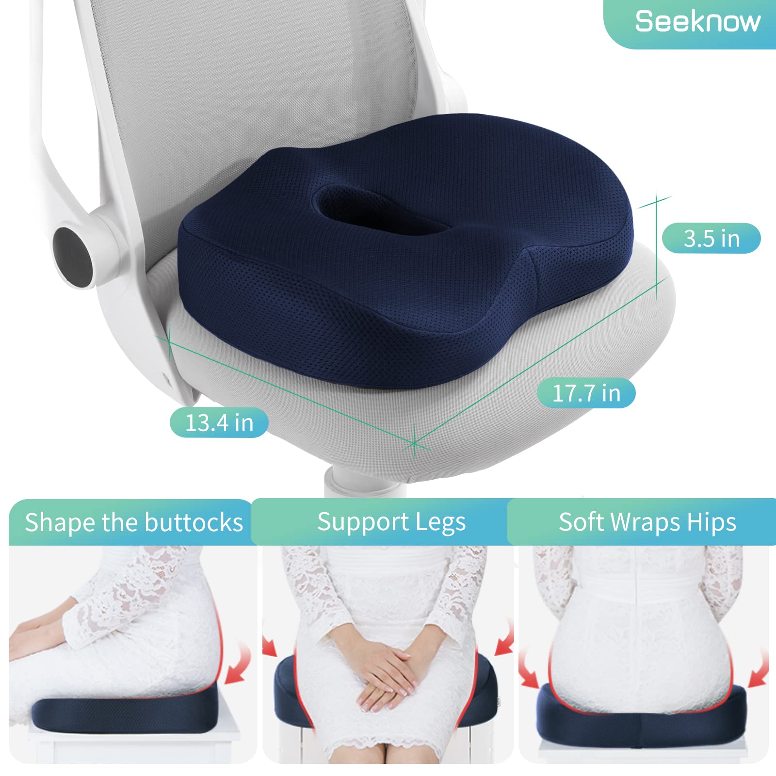 Memory Foam Seat Cushions Office Chair Seat Cushion for Tailbone Pain Relief Sciatica Pain Relief Pillow Hemorrhoid Pillow -Coccyx, Butt, Tailbone, Back, Coccyx, Sciatica, Car, Wheelchair Chair Pads