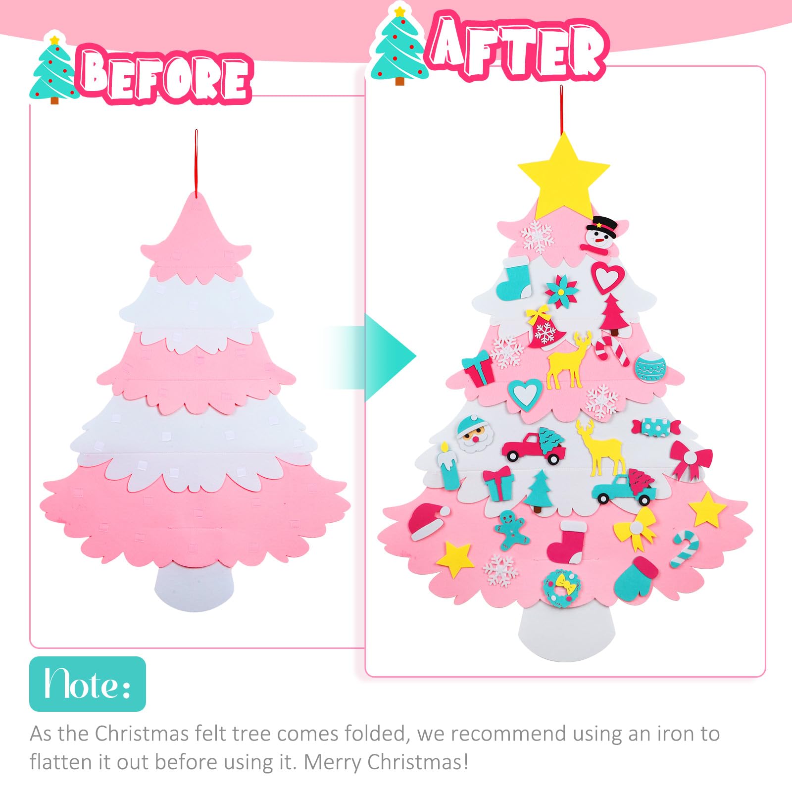 OurWarm Kids Felt Christmas Tree for Kids Wall, 35PCS DIY Felt Christmas Tree Set for Toddlers, Felt Tree for Kids to Decorate Christmas Wall Decorations Wall Hanging Christmas Tree