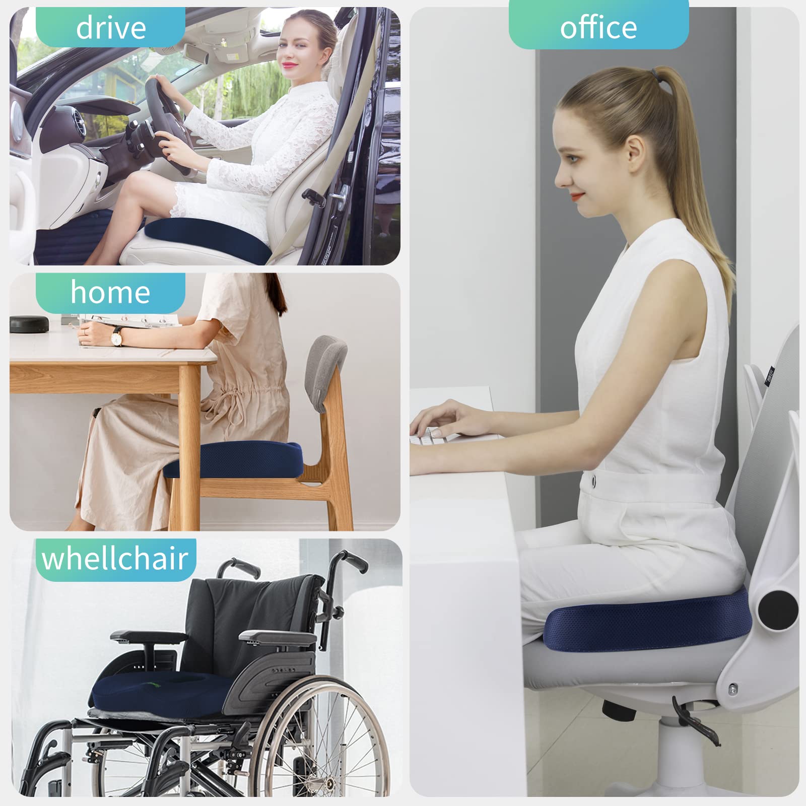 Memory Foam Seat Cushions Office Chair Seat Cushion for Tailbone Pain Relief Sciatica Pain Relief Pillow Hemorrhoid Pillow -Coccyx, Butt, Tailbone, Back, Coccyx, Sciatica, Car, Wheelchair Chair Pads