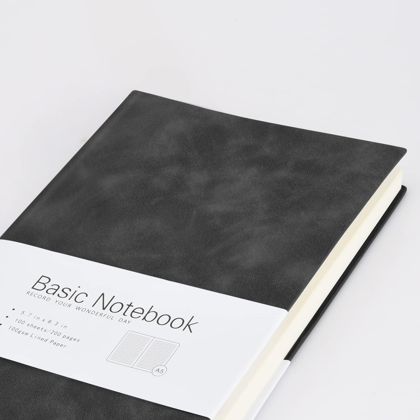 Rantuns Lined Journal Notebook for Work, 200 Pages, Medium 5.7" x 8.3", A5 Notebook Softcover Journal 100 GSM Thick Paper, (Black Ruled)