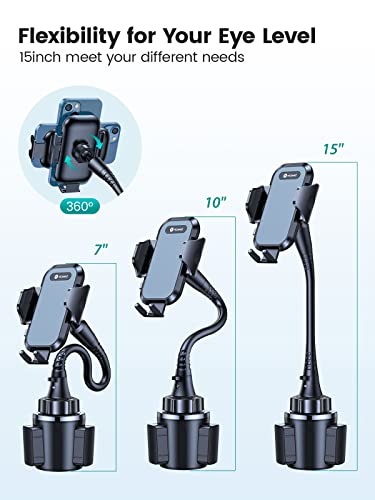 𝗨𝗽𝗴𝗿𝗮𝗱𝗲𝗱 15'' Cup Holder Phone Mount [𝗦𝘁𝗮𝗯𝗹𝗲 & 𝗦𝗲𝗰𝘂𝗿𝗲] Cup Phone Holder for Car, Adjustable Long Neck Phone Cup Holder for Car, SUV, Truck, Fit for iPhone 14 13 Pro Max, All Phones