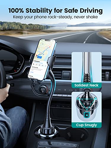 𝗨𝗽𝗴𝗿𝗮𝗱𝗲𝗱 15'' Cup Holder Phone Mount [𝗦𝘁𝗮𝗯𝗹𝗲 & 𝗦𝗲𝗰𝘂𝗿𝗲] Cup Phone Holder for Car, Adjustable Long Neck Phone Cup Holder for Car, SUV, Truck, Fit for iPhone 14 13 Pro Max, All Phones