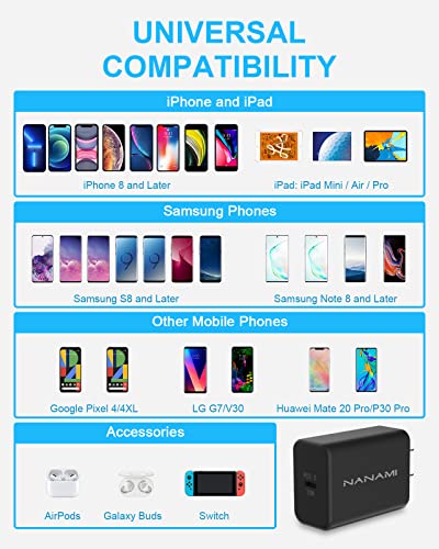 USB C Charger - NANAMI 30W USB Wall Charger PD3.0 Fast Charging Block for iPad Pro/Air/Mini, Mobile Charger Adapter for iPhone 14/13/13 Pro/13 Pro Max/12, MacBook Air, Samsung Galaxy S23/S22/S21/S20