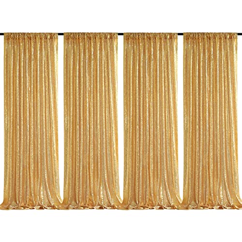 QueenDream Gold Sequin Backdrop Drapes 4 Panels 2FTx8FT Glitter Backdrop Curtains for Wedding Party Stage Decorations