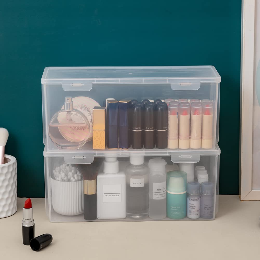 EZOWare 9 Pieces Clear Plastic Flip Top Latching Storage Box Container, Stackable Hinged Organization Bins With Latch Lid For Craft Room, Small Hobby - 3 Sizes