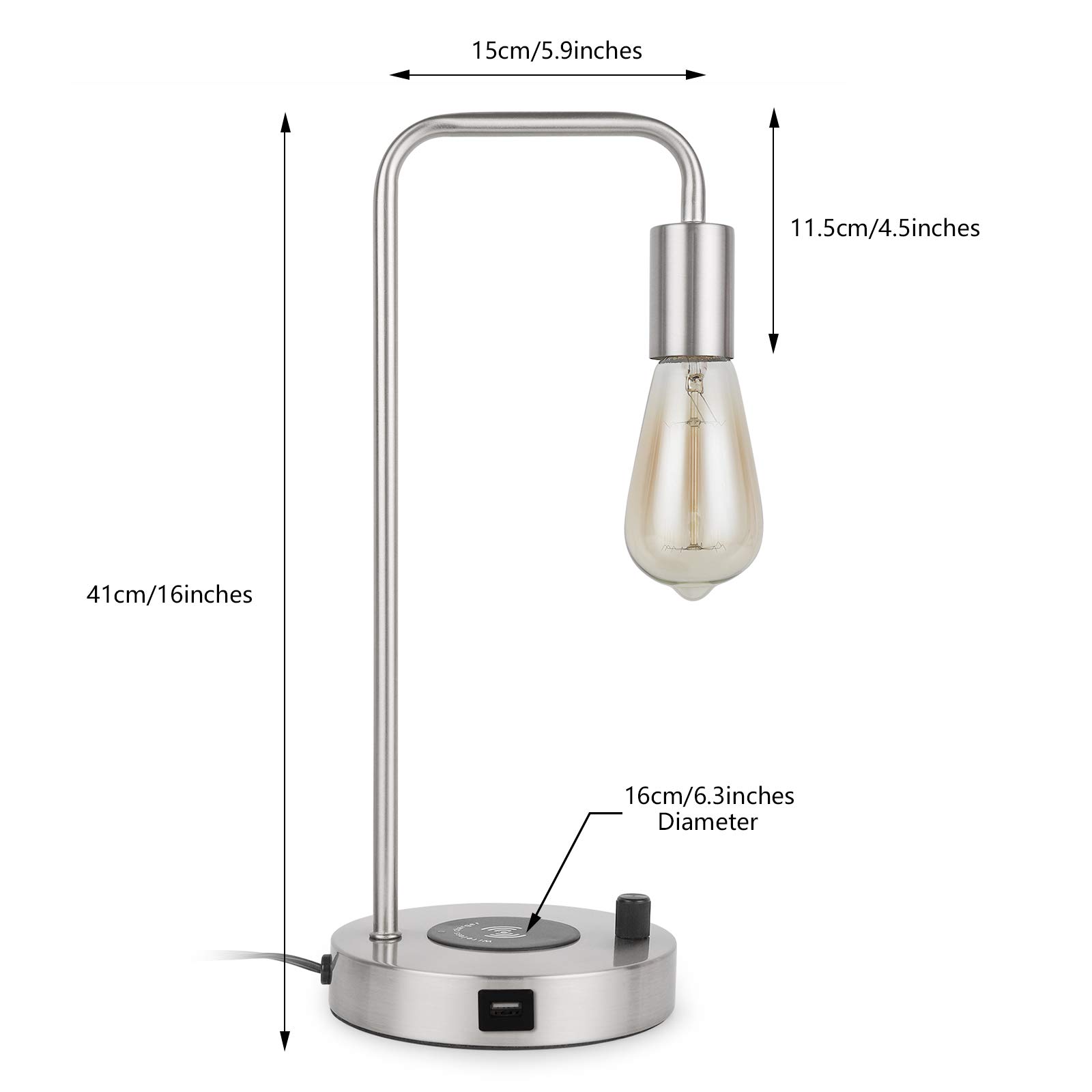 JS NOVA JUNS Wireless Charging Desk Lamp β Table Lamp with USB Port and Wireless Charging Pad, Bedside Lamp for Office Bedroom Living Room College Dorm