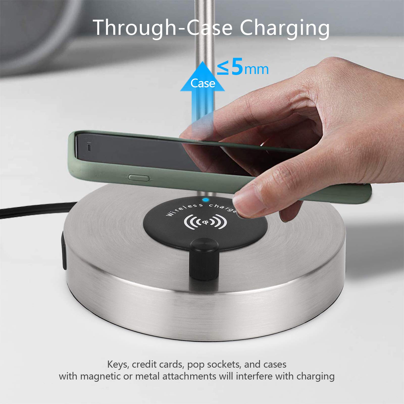 JS NOVA JUNS Wireless Charging Desk Lamp β Table Lamp with USB Port and Wireless Charging Pad, Bedside Lamp for Office Bedroom Living Room College Dorm