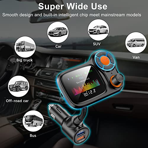 Bluetooth 5.0 FM Transmitter for Car, Aigital Car Bluetooth Adapter with 1.77 Inch Color Screen, QC3.0 Quick Charging &2.4 A USB Port, Wireless Radio Adapter Handsfree Car Kits, TF Card&U Disk