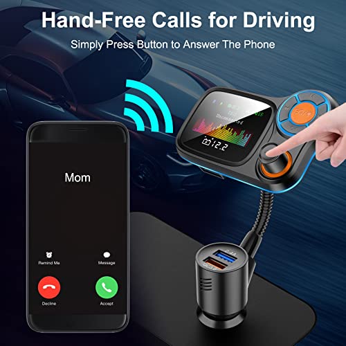 Bluetooth 5.0 FM Transmitter for Car, Aigital Car Bluetooth Adapter with 1.77 Inch Color Screen, QC3.0 Quick Charging &2.4 A USB Port, Wireless Radio Adapter Handsfree Car Kits, TF Card&U Disk