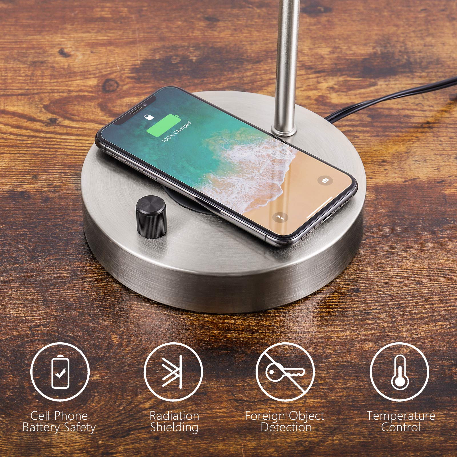 JS NOVA JUNS Wireless Charging Desk Lamp β Table Lamp with USB Port and Wireless Charging Pad, Bedside Lamp for Office Bedroom Living Room College Dorm
