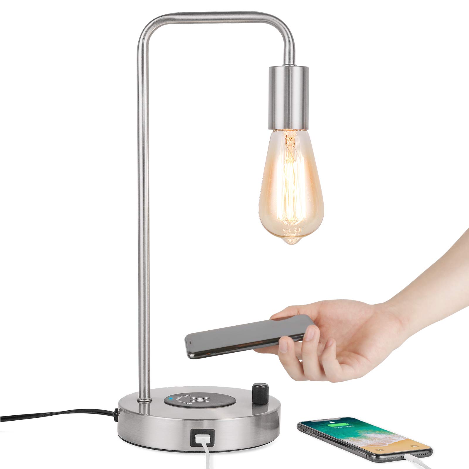 JS NOVA JUNS Wireless Charging Desk Lamp β Table Lamp with USB Port and Wireless Charging Pad, Bedside Lamp for Office Bedroom Living Room College Dorm