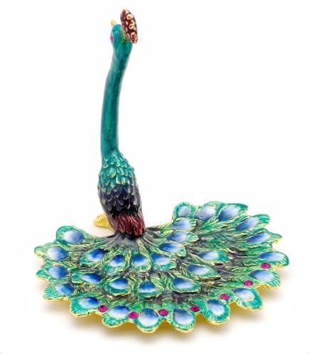 JWT Astyle Luxury Peacock Ring Holder Dish Jewelry Tray.Turquoise Peacock Decor Gifts Animal Figurines Trinkets Earring Necklace Storage Organizer