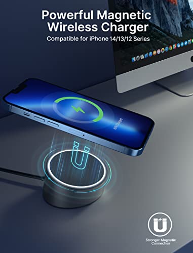 JSAUX Magnetic Wireless Charger Station Compatible with Mag-Safe Charger/iPhone 14/iPhone 14 Pro/iPhone 14 Plus/iPhone 14 Pro Max/iPhone 13/13 Pro/13 Pro Max/13 Mini/iPhone 12, Mag Charger Space Grey