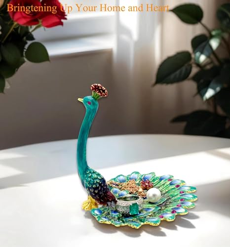 JWT Astyle Luxury Peacock Ring Holder Dish Jewelry Tray.Turquoise Peacock Decor Gifts Animal Figurines Trinkets Earring Necklace Storage Organizer