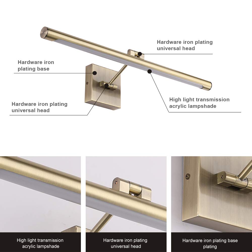 Joosenhouse Modern LED Picture Lights 24.4 inch, Antique Bronze Metal Artwork Display Lamp with Rotatable Sconces Lamp Head, 14W (70W Eqv.), Hardwired Connection, 3000K Warm White 840Lm…