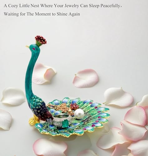 JWT Astyle Luxury Peacock Ring Holder Dish Jewelry Tray.Turquoise Peacock Decor Gifts Animal Figurines Trinkets Earring Necklace Storage Organizer