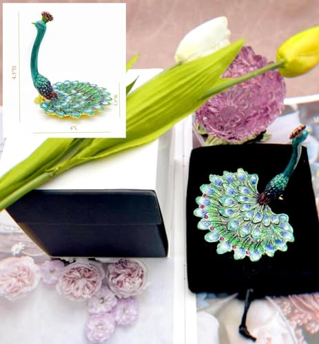 JWT Astyle Luxury Peacock Ring Holder Dish Jewelry Tray.Turquoise Peacock Decor Gifts Animal Figurines Trinkets Earring Necklace Storage Organizer
