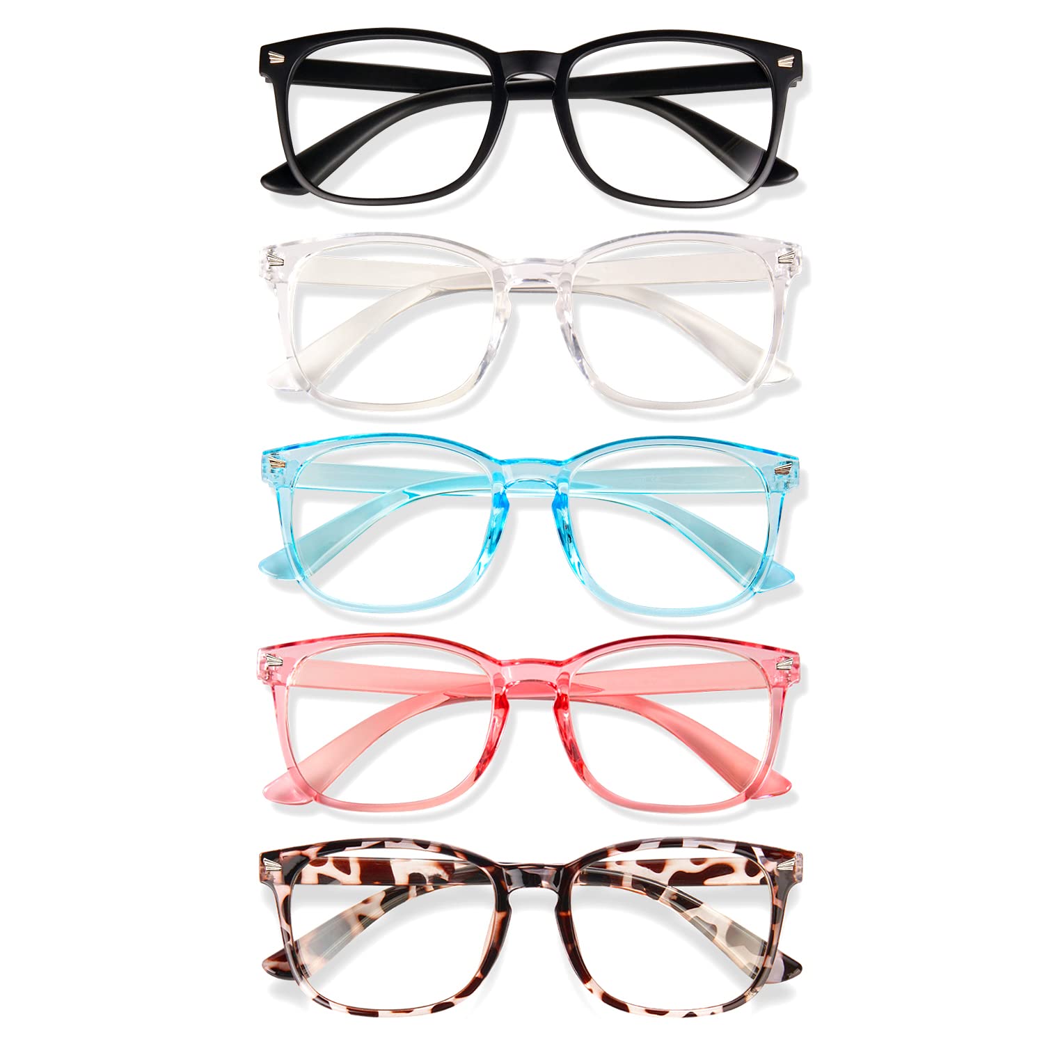 WINTOO Anti Blue Light Glasses for Women Men -5 Pair Blue Light Blocking Glasses, UV400 Anti-Glare Computer Glasses Women, Blue Light Reading Glasses for Women for Gaming TV Phone Screen Square Frame