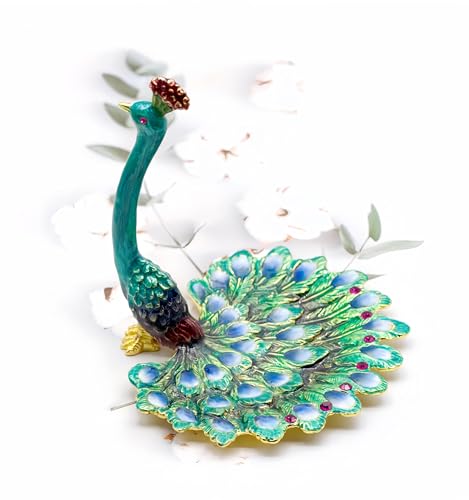 JWT Astyle Luxury Peacock Ring Holder Dish Jewelry Tray.Turquoise Peacock Decor Gifts Animal Figurines Trinkets Earring Necklace Storage Organizer