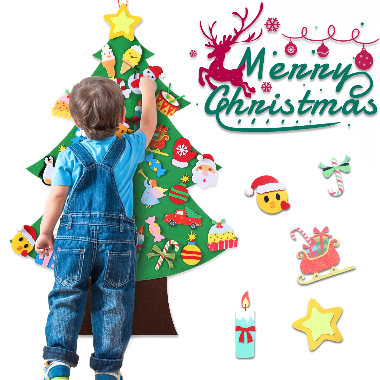Felt Christmas Tree - 3.5 FT Wall Felt Christmas Tree for Kids with 40 Pcs Ornaments, DIY Xmas Gifts for Christmas Decorations