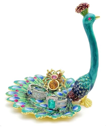 JWT Astyle Luxury Peacock Ring Holder Dish Jewelry Tray.Turquoise Peacock Decor Gifts Animal Figurines Trinkets Earring Necklace Storage Organizer