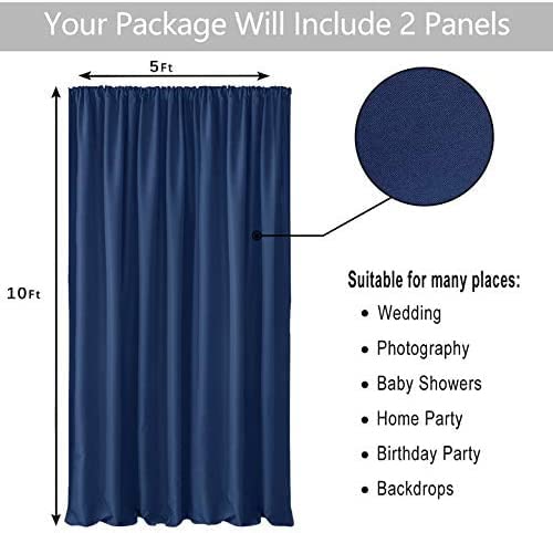 Hiasan Navy Blue Backdrop Curtains for Parties, Polyester Photography Backdrop Drapes for Family Gatherings, Wedding Decorations, 5ftx10ft, Set of 2 Panels