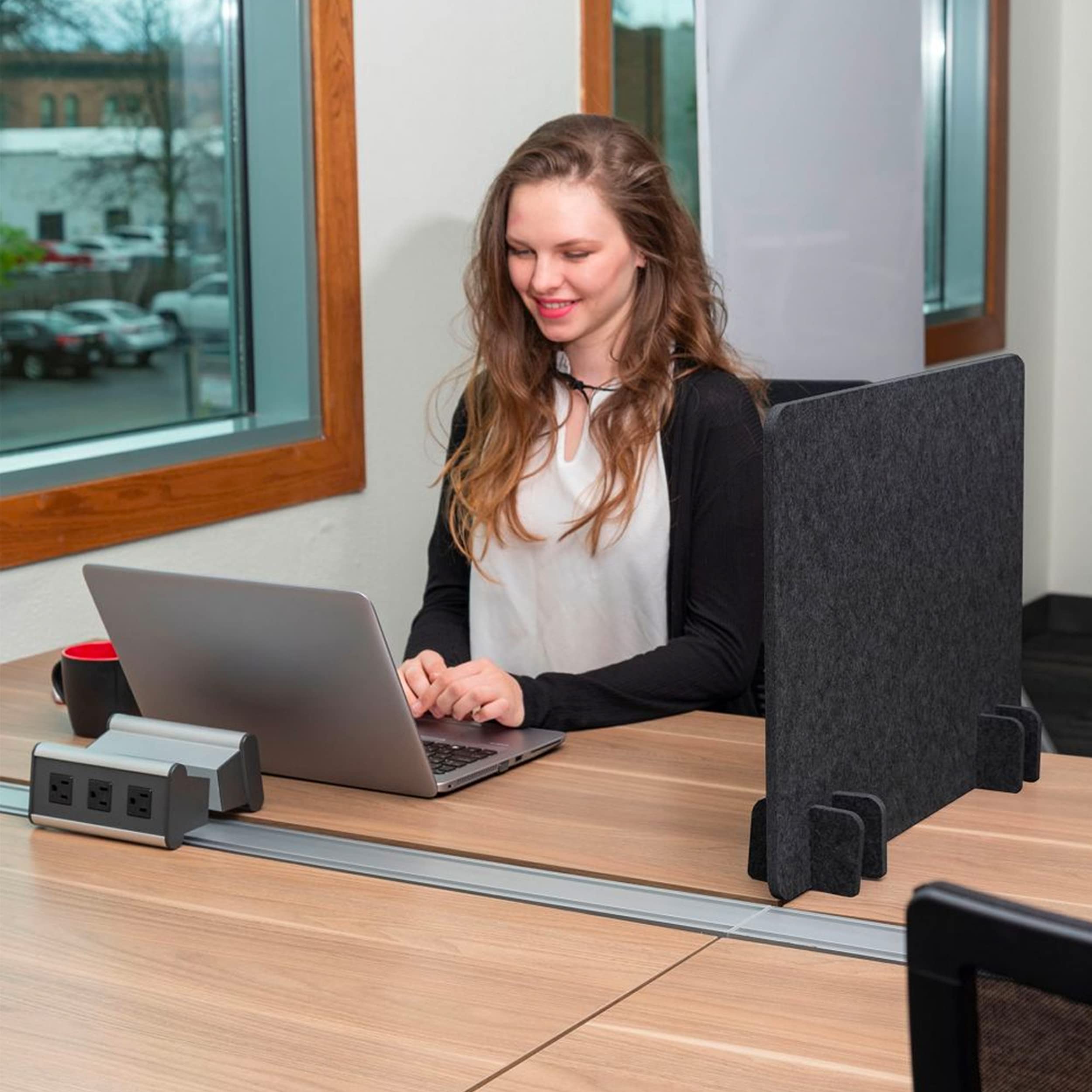 Stand Up Desk Store ReFocus Raw Noise and Distraction Reducing Freestanding Acoustic Desk Divider Mounted Privacy Panel (Anthracite Gray, 20.9" x 16")