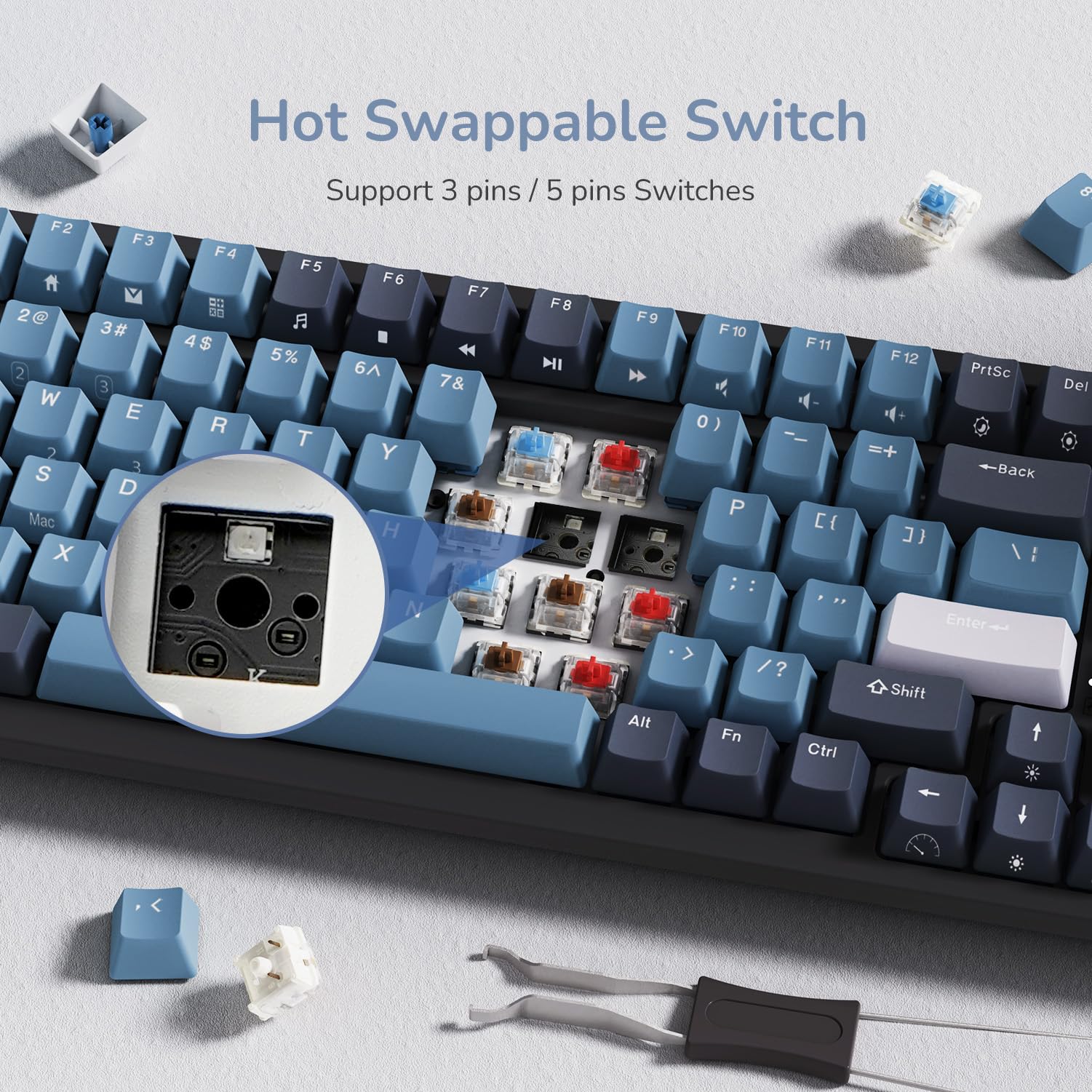 RK ROYAL KLUDGE RK98 Wireless Mechanical Keyboard, Triple Mode 2.4G/BT5.1/USB-C Hot Swappable Mechanical Keyboard with Number Pad, Pre-lubed Switches RGB Backlit Gaming Keyboard, Software Support