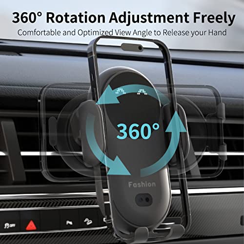 Wireless Car Charger Mount,Infrared Smart Sensor 15W Fast Charging,Kharly Fashion Auto Clamping Phone Holder for Car Vent Phone Mount Wireless Charger for iPhone 14/13/12/11 Pro Max/S22 Ultra(Black)