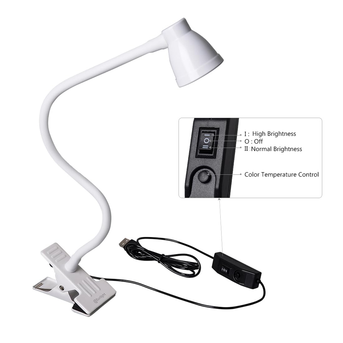 CeSunlight Clip on Reading Light, Clamp Lamp for Desk, 3000-6500K Adjustable Color Temperature, 6 Illumination Modes, 10 Led Beads(White)