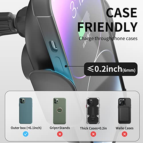 Wireless Car Charger Mount,Infrared Smart Sensor 15W Fast Charging,Kharly Fashion Auto Clamping Phone Holder for Car Vent Phone Mount Wireless Charger for iPhone 14/13/12/11 Pro Max/S22 Ultra(Black)
