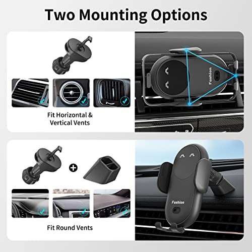 Wireless Car Charger Mount,Infrared Smart Sensor 15W Fast Charging,Kharly Fashion Auto Clamping Phone Holder for Car Vent Phone Mount Wireless Charger for iPhone 14/13/12/11 Pro Max/S22 Ultra(Black)