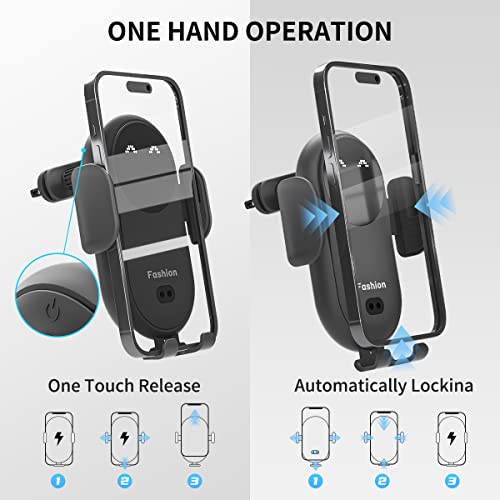 Wireless Car Charger Mount,Infrared Smart Sensor 15W Fast Charging,Kharly Fashion Auto Clamping Phone Holder for Car Vent Phone Mount Wireless Charger for iPhone 14/13/12/11 Pro Max/S22 Ultra(Black)