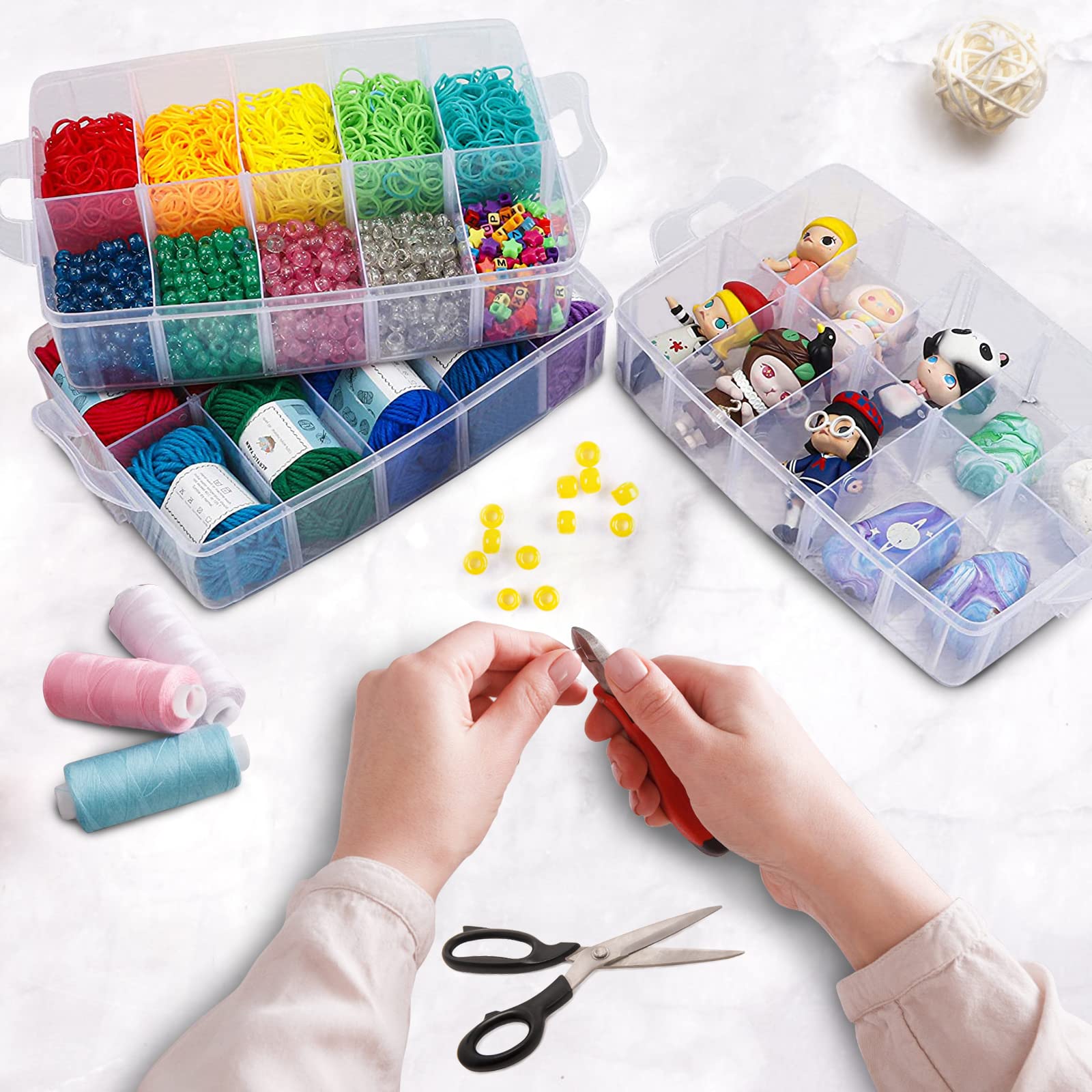 3-layer Stackable Craft Storage Containers - Plastic Craft Box Organizer With 30 Adjustable Compartments And Handle - Portable Beads Organizers And Storage For Arts And Crafts, Toy, Washi Tapes, Nail