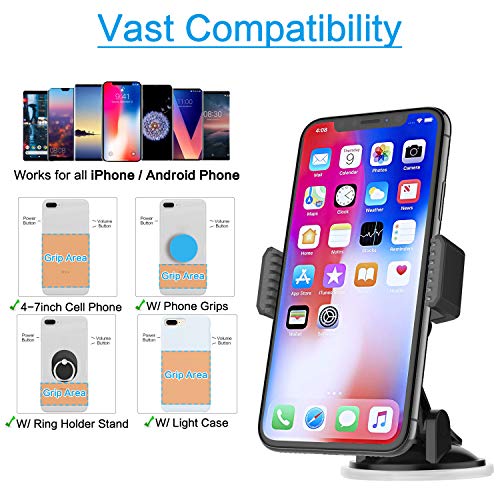 APPS2Car Suction Cup Phone Holder for Car with Adjustable Arm, Low Profile Dashboard Phone Mount Compact Windshield Window Dash Mobile Stand Compatible w/All iPhone and Android Cell Phones