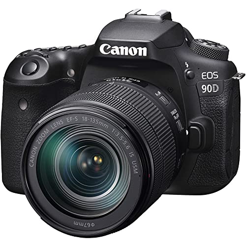Canon EOS 90D DSLR Camera with 18-135mm Lens (3616C016), 64GB Memory Card, Case, Corel Photo Software, LPE6 Battery, Charger, Card Reader, HDMI Cable, Cleaning Set + More (Renewed)