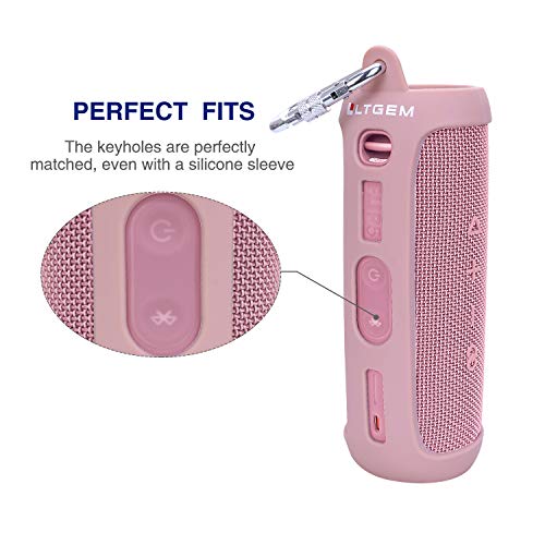 LTGEM Silicone Carrying Travel Case for JBL FLIP 5 Waterproof Portable Bluetooth Speaker with Extra Carabiner - Pink