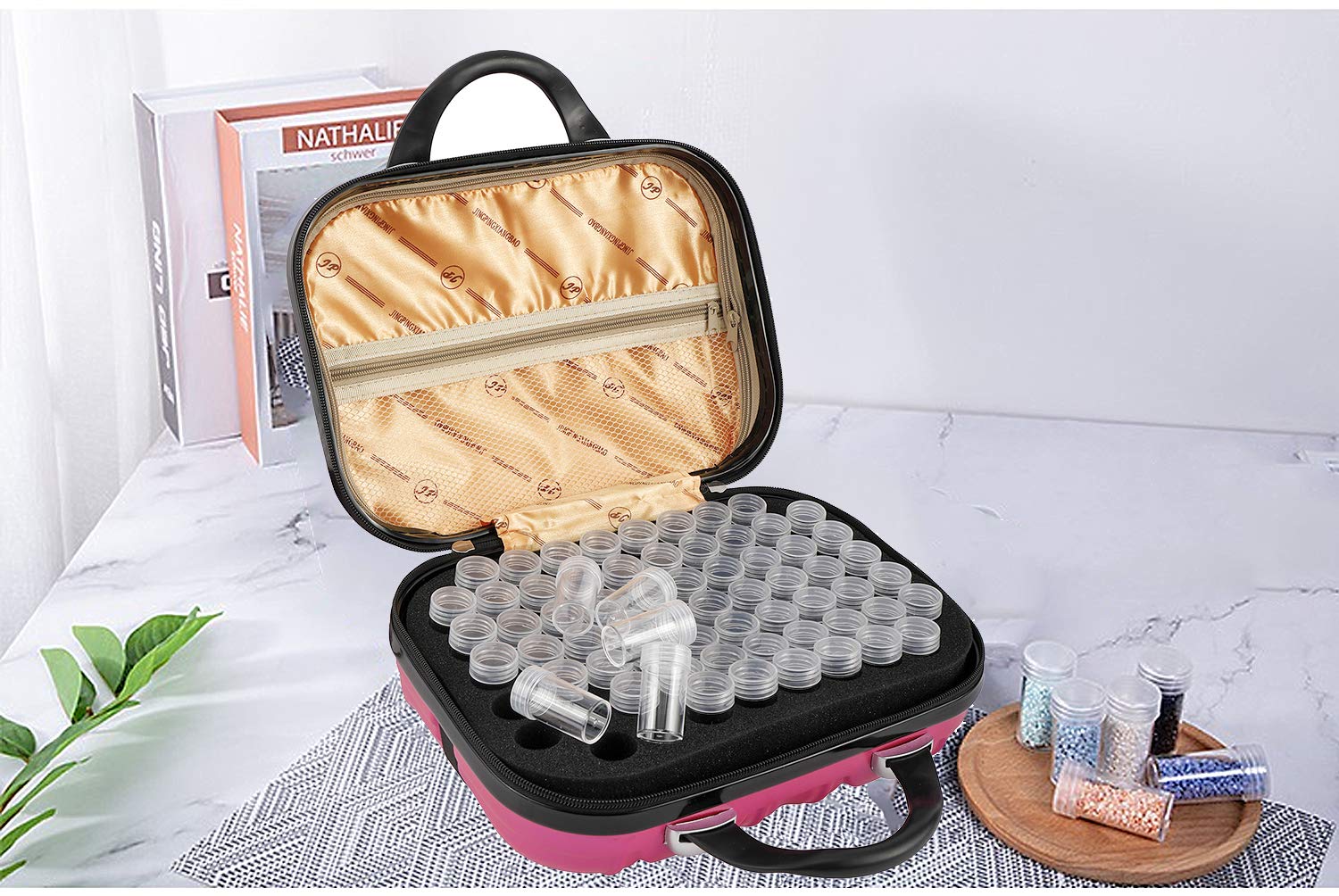 Toolly 132 Bottles Diamond Painting Storage Carring Case - Hardshell Bead Sewing Pills Container Box Embroidery Organizer Bag for DIY 5D Diamond Art Craft Accessorries, Red