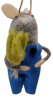 OnHoliday Wool Felt Mouse in Overalls Gardening with Plant Hanging Christmas Tree Ornament