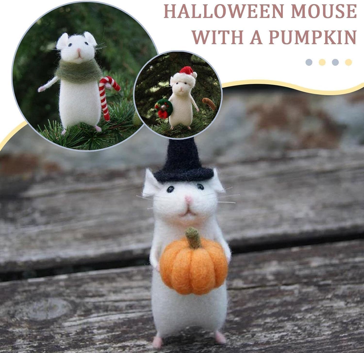 DABATO Halloween Mouse with A Pumpkin, 2024 New Cute Handmade Wool Felt Christmas Mouse Ornament, Needle Felted Pumpkins Animals Decoration, Christmas Home Decoration Gifts (B)