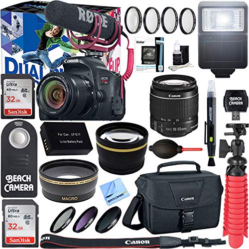 Canon EOS Rebel T7i Digital SLR Camera Video Creator Kit + 18-55mm Zoom Lens Accessory Bundle