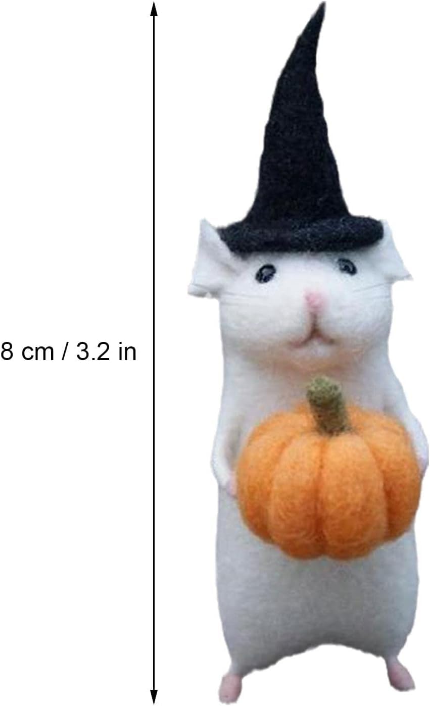 DABATO Halloween Mouse with A Pumpkin, 2024 New Cute Handmade Wool Felt Christmas Mouse Ornament, Needle Felted Pumpkins Animals Decoration, Christmas Home Decoration Gifts (B)